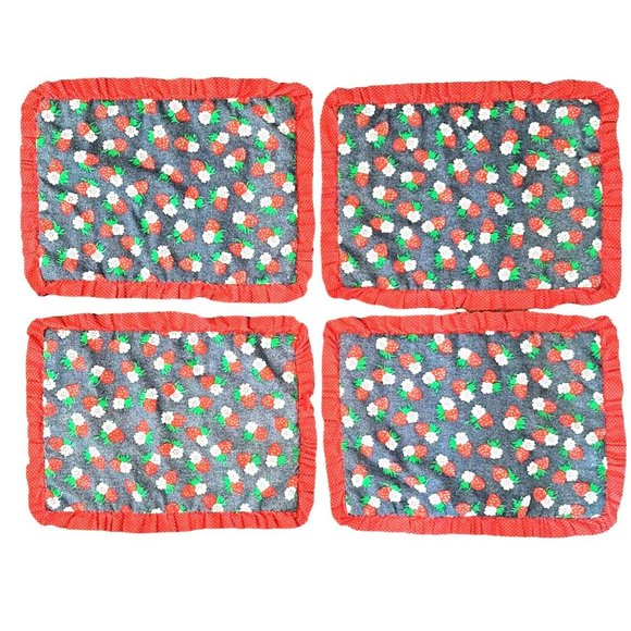 Handmade | Dining | 4 Vtg Strawberry Placemats Handmade Red White Polka ...